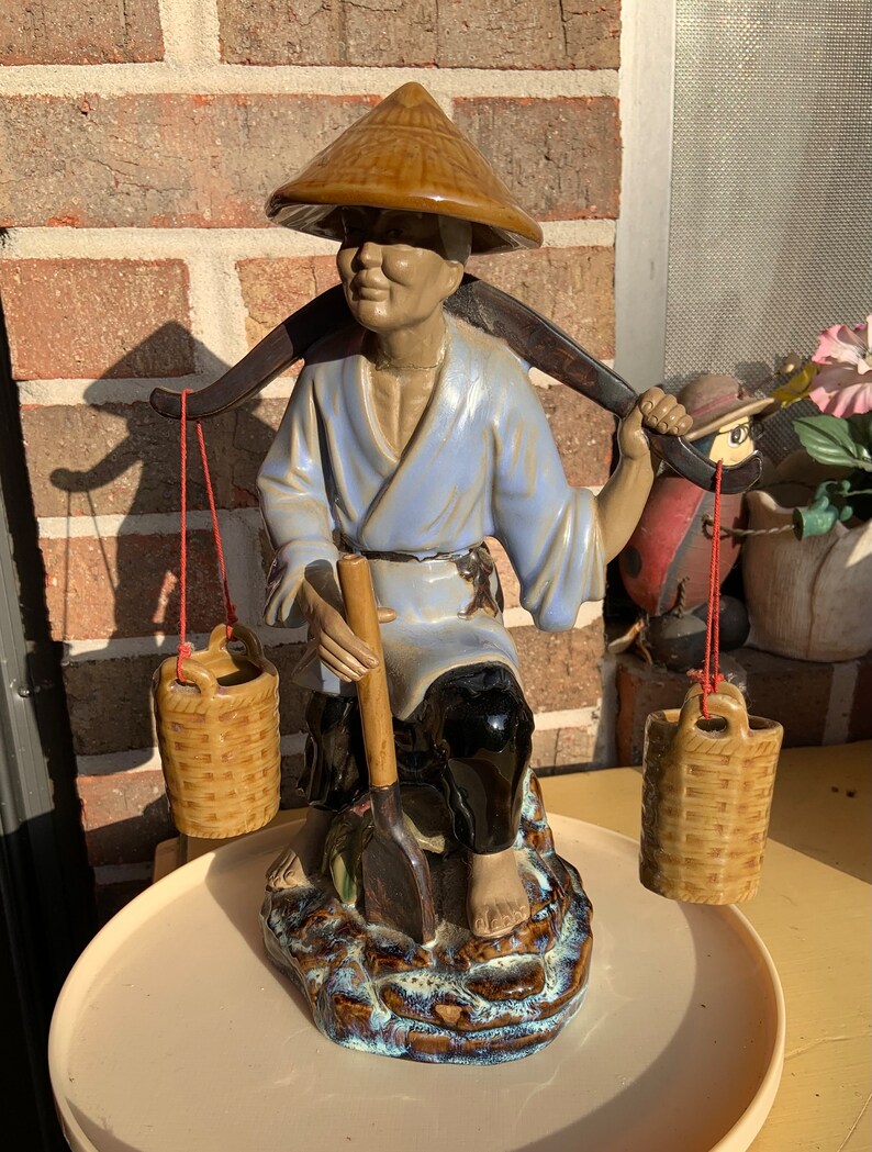 Rare Vintage Chinese Mudman Water 2 Bucket Figurine Large - Etsy