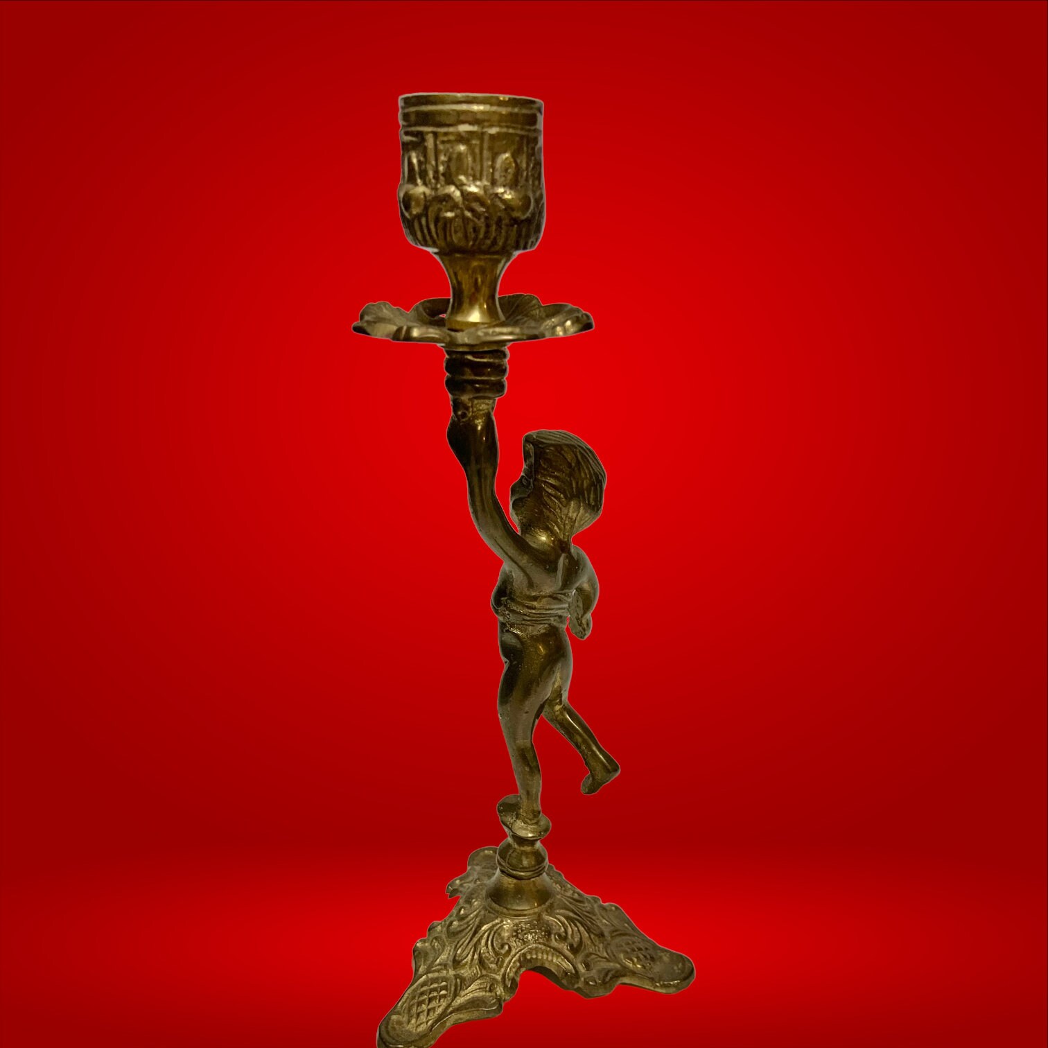 Cherub Vintage Brass Candlestick Cupid Boy Figure - Etsy