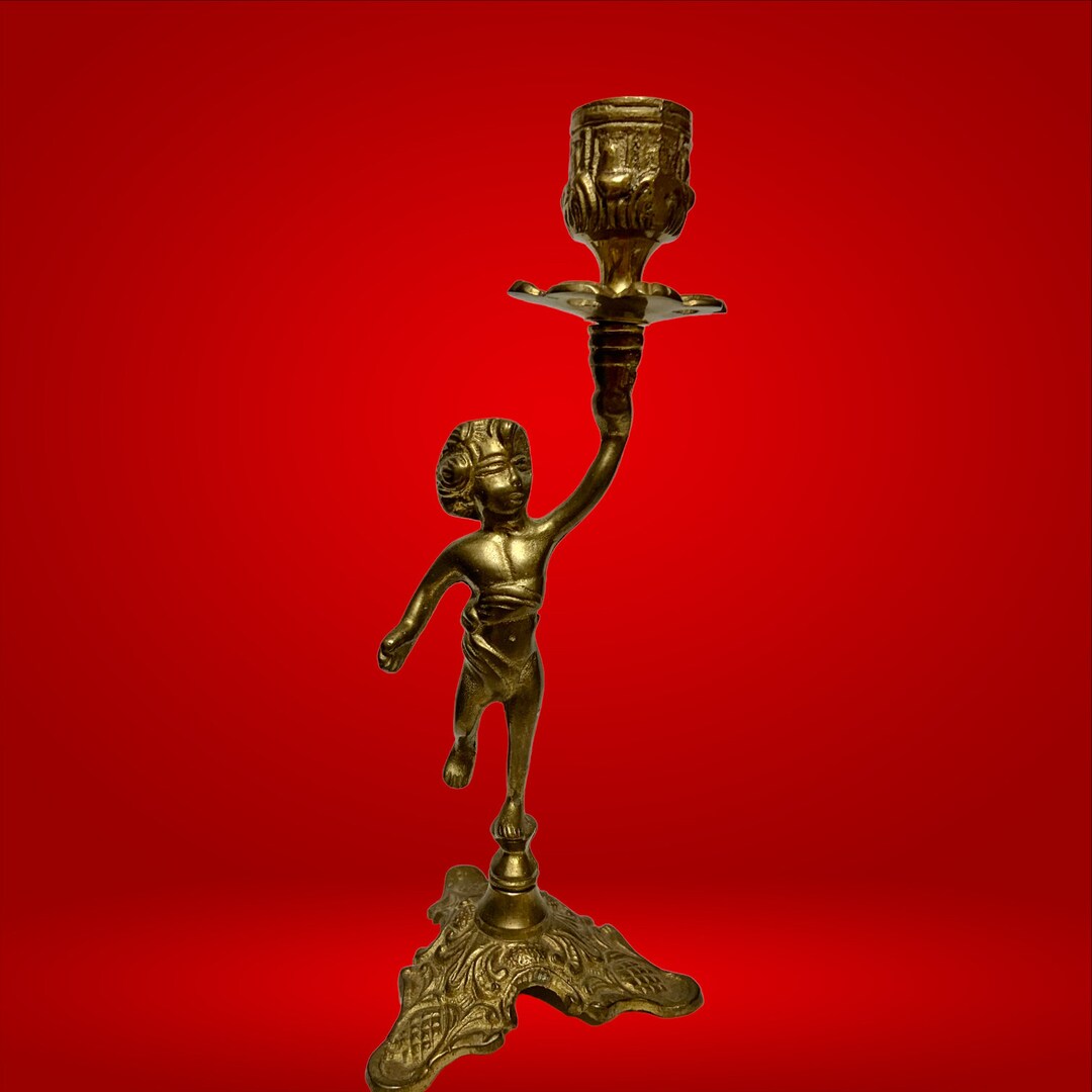 Cherub Vintage Brass Candlestick Cupid Boy Figure - Etsy