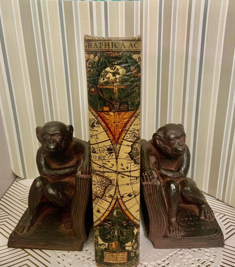 MONKEY BOOKENDS Sitting on Open Book Bombay Co. Resin 5.95 Shipping - Etsy