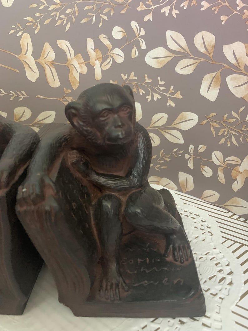 MONKEY BOOKENDS Sitting on Open Book Bombay Co. Resin 5.95 Shipping - Etsy