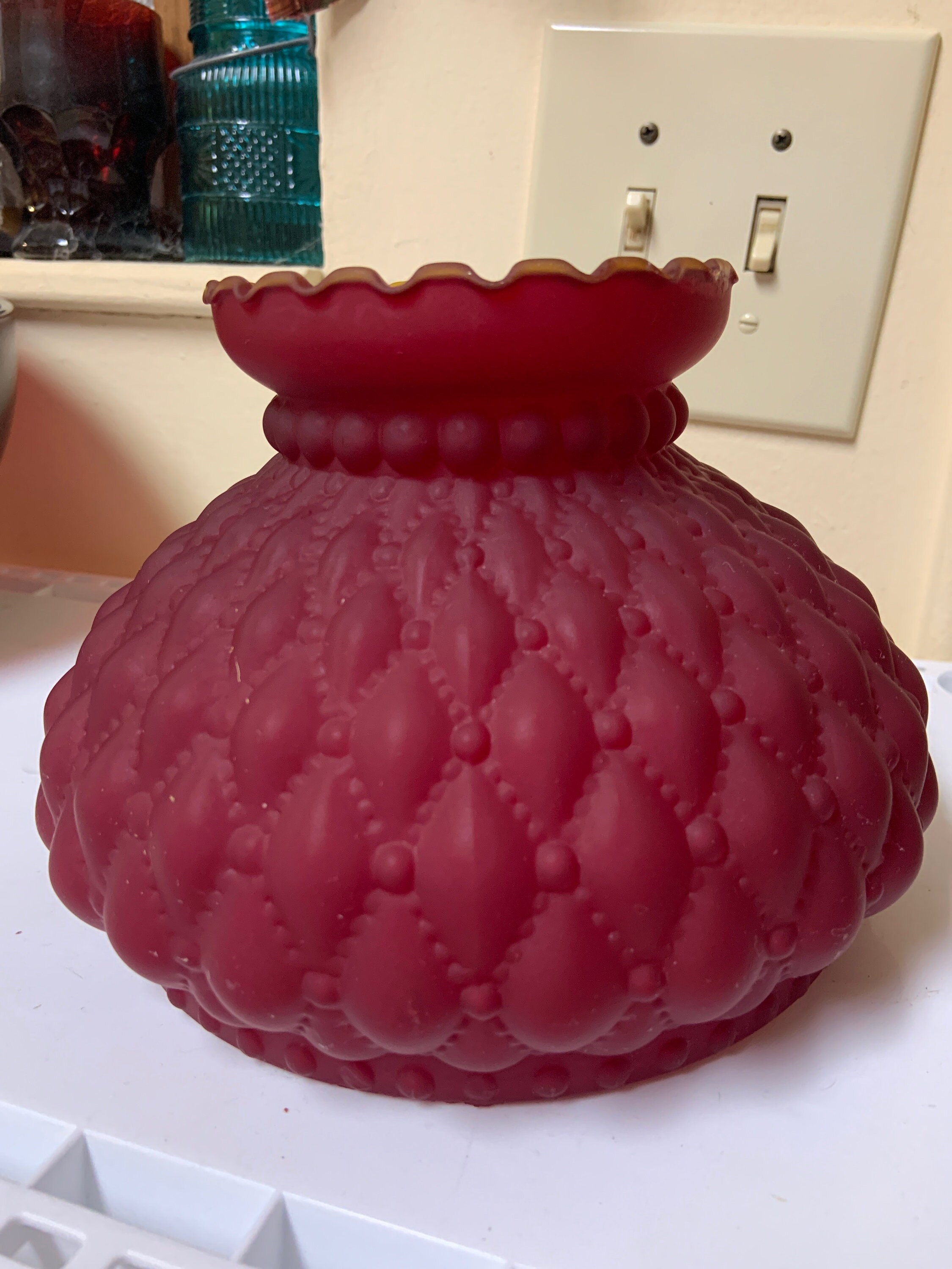Vintage Ruby Red Satin Glass Lamp Light Shade Diamond Quilted - Etsy