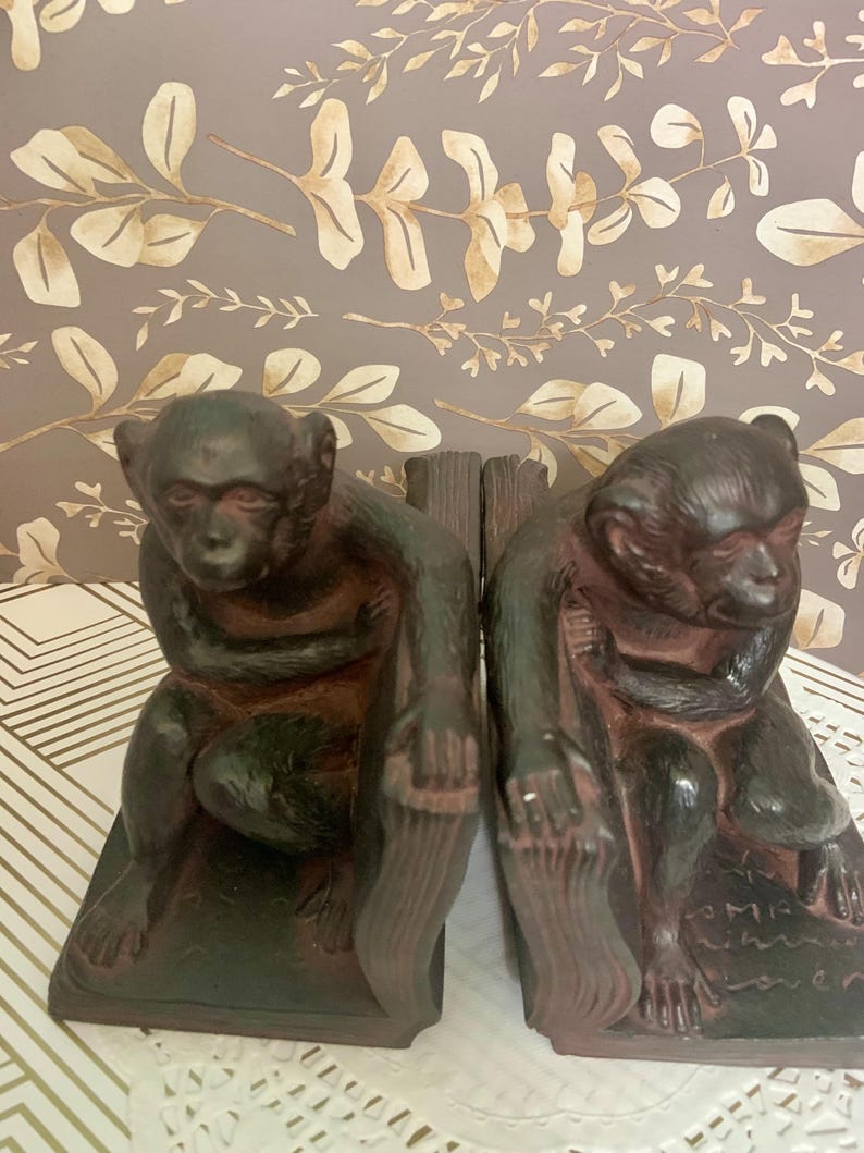 MONKEY BOOKENDS Sitting on Open Book Bombay Co. Resin 5.95 Shipping - Etsy