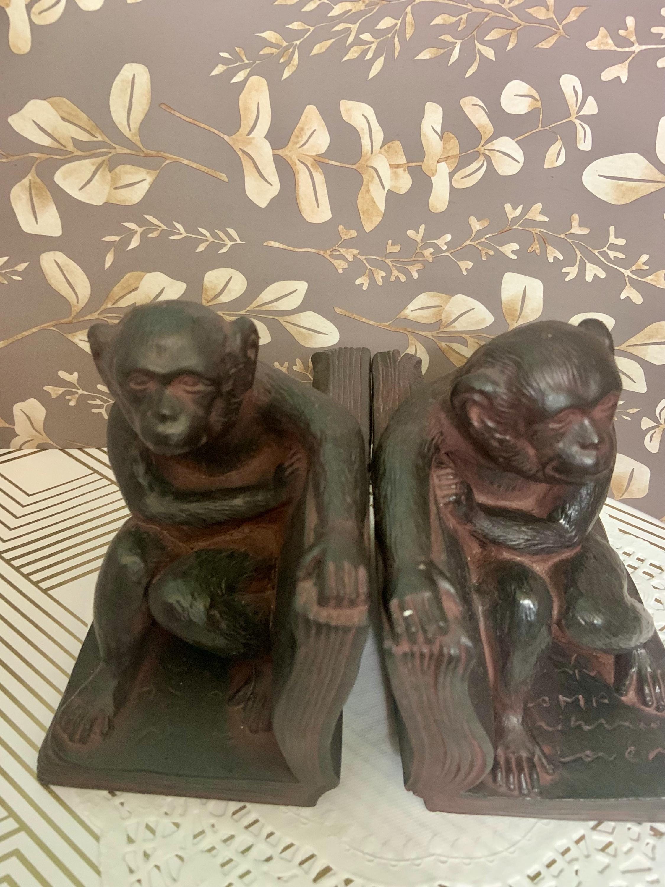 MONKEY BOOKENDS Sitting on Open Book Bombay Co. Resin 5.95 Shipping - Etsy