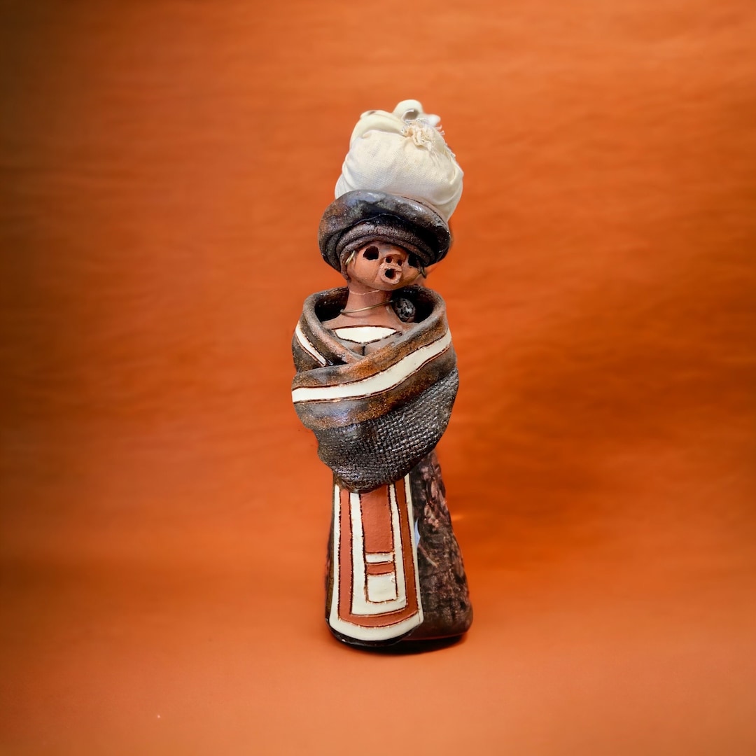 Tribal African Handmade Red Clay Figurine With Baby in the Back Shawl ...