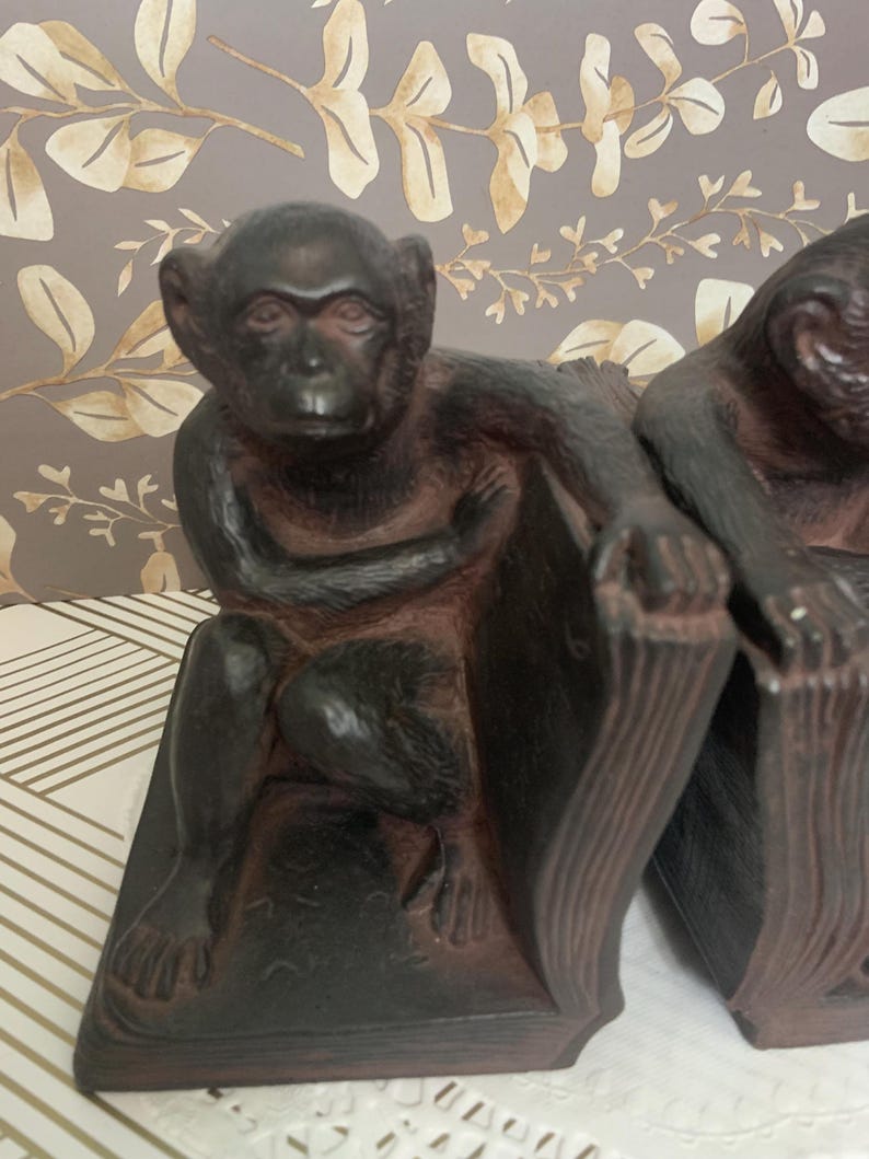 MONKEY BOOKENDS Sitting on Open Book Bombay Co. Resin 5.95 Shipping - Etsy