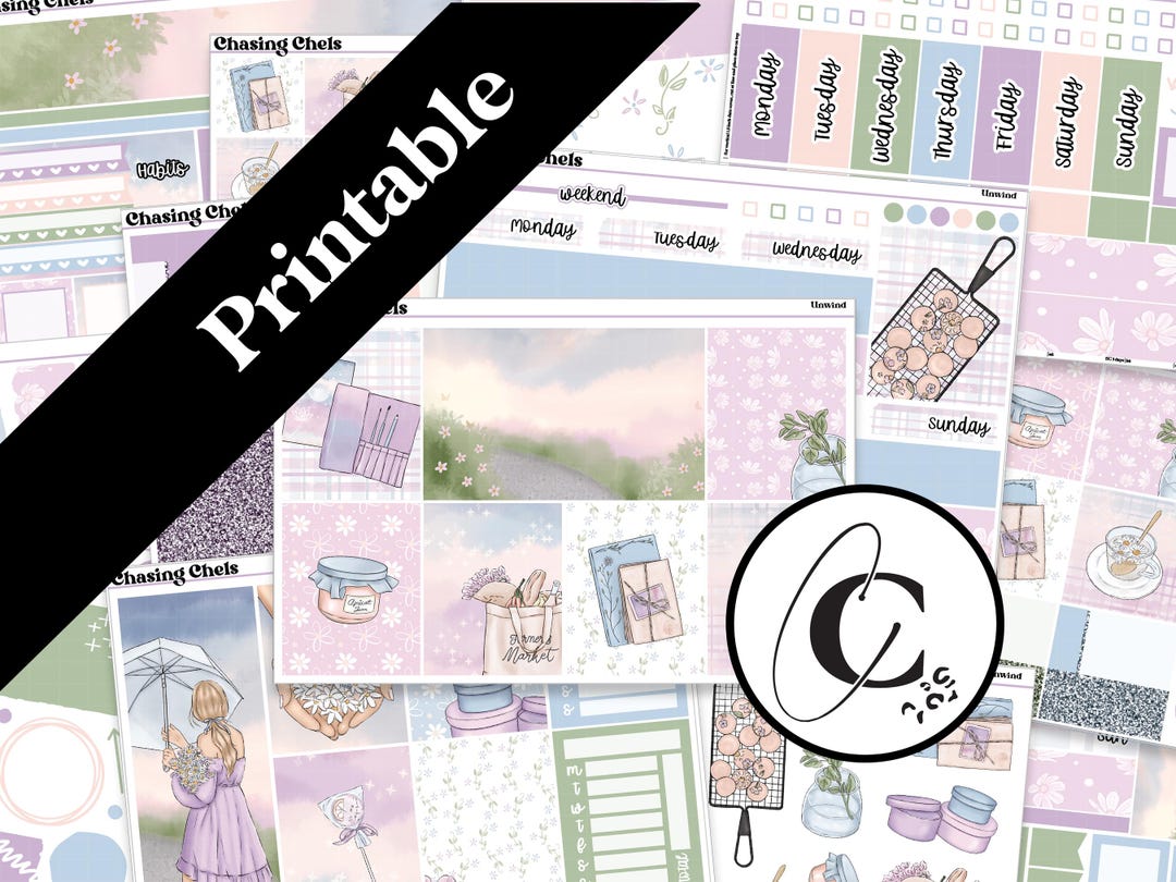 PRINTABLE Unwind - Spring Rain Floral Planner Sticker Kit for Weekly ...