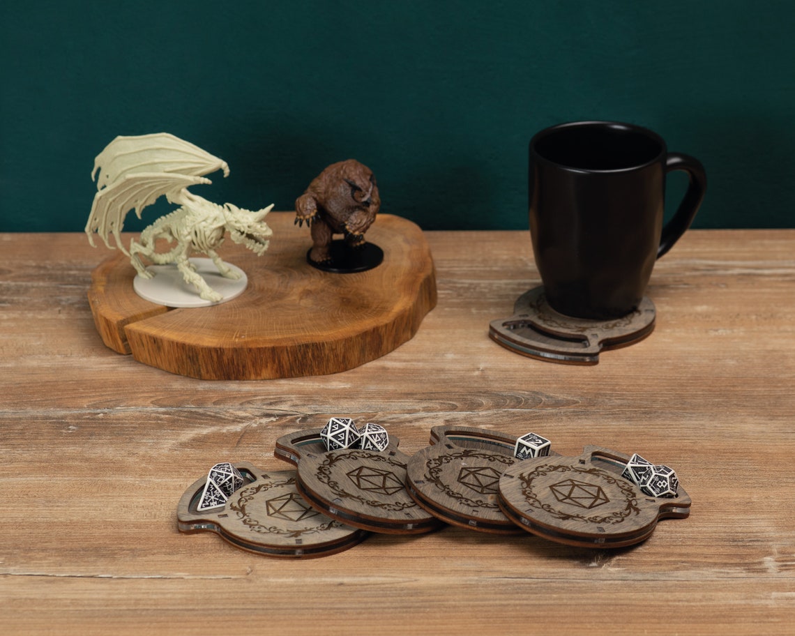 D&D Coasters / Set of 5 Wooden Dice Tray Coasters for RPG and | Etsy