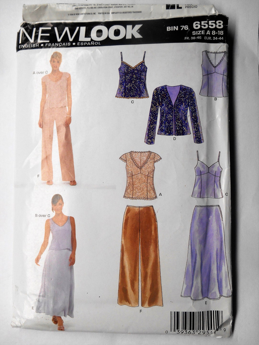 New Look 6558 Special Occasion Camisole, Top, Jacket, Skirt, Pants Sz 8 ...