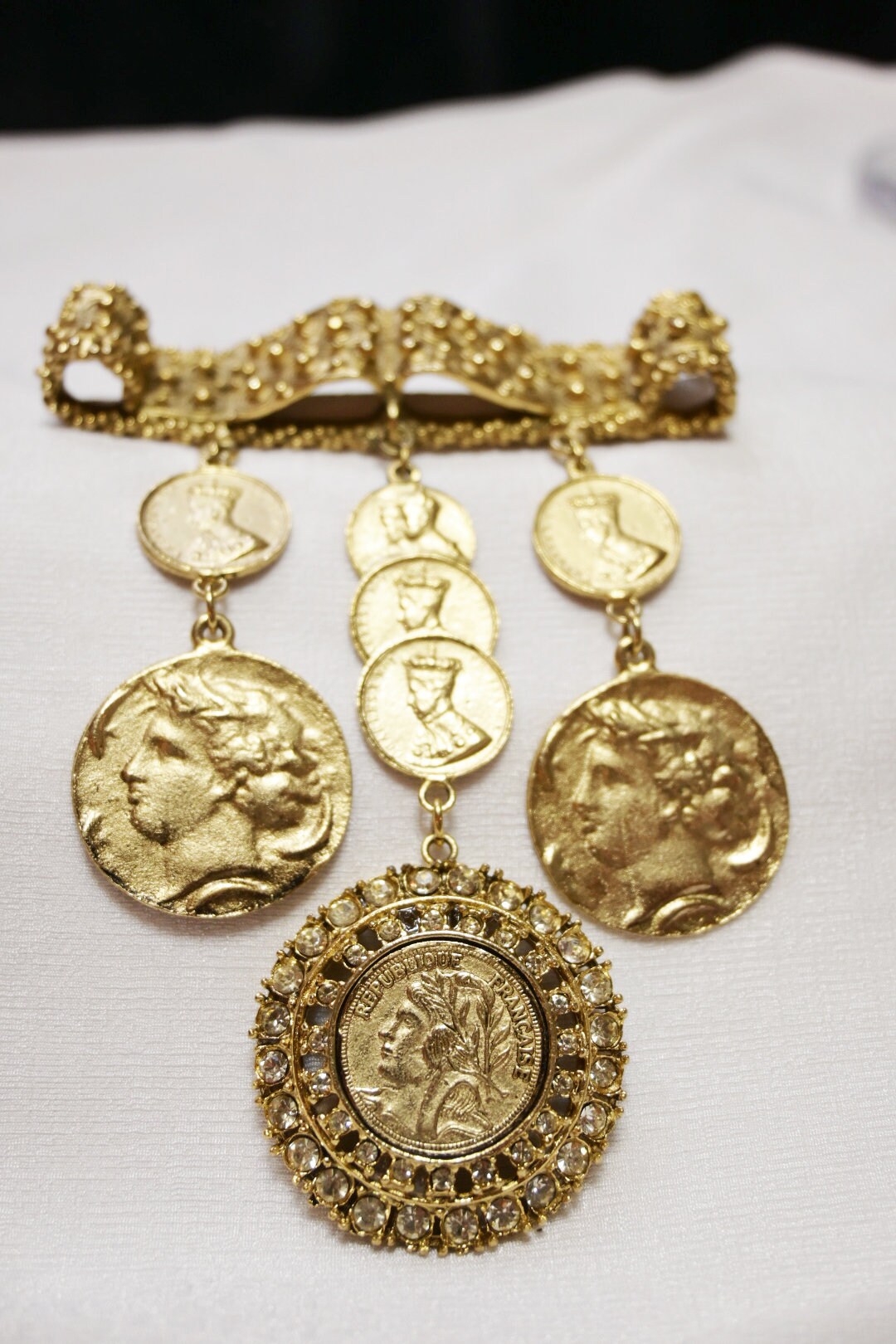 Etruscan MARLA BUCK 5” Long Roman COIN Charms W/crystals Bar Brooch Pin ...