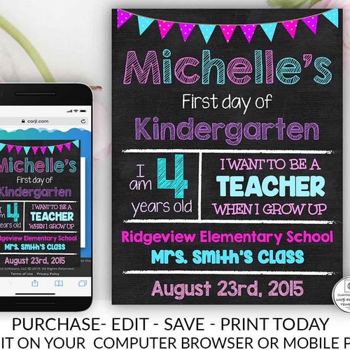 Back to School Chalkboard First Day of School Sign ANY | Etsy