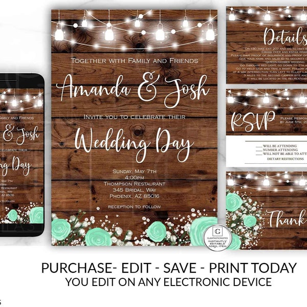Mint Wedding Invite - Etsy