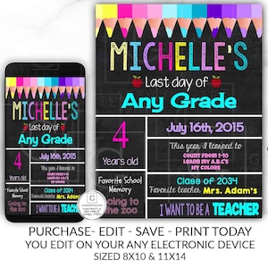 Last Day of School Sign Chalkboard Template, Instant Download, Editable ...