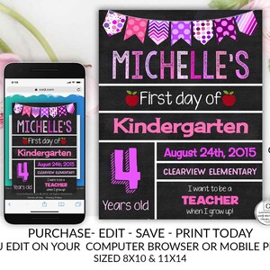 First Day of School Sign Template Chalkboard Printable Girl Purple ...