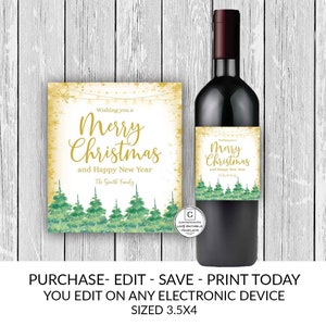 Printable Editable Christmas Wine Label, Holiday Wine Label, Teacher ...