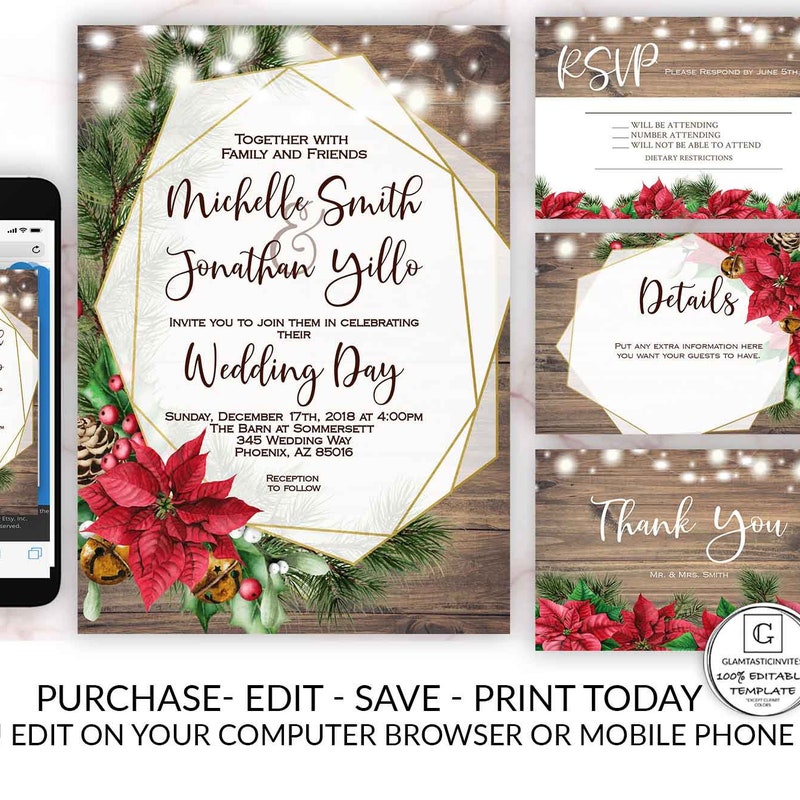 Christmas Wedding Invitations - Etsy