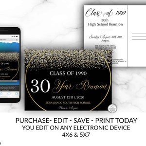 30th School Reunion Invitation, Class of Invitation Template, Editable ...
