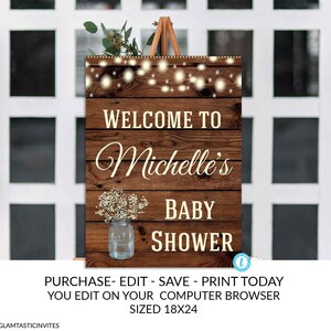 Rustic Baby Shower Sign Template, Flower Baby Shower Sign, Wood Baby ...