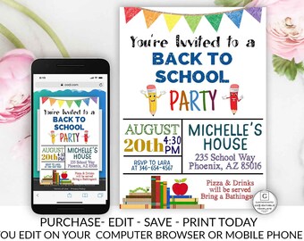 Back to School Party Invitation Template Editable Printable | Etsy