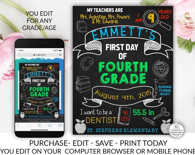 Editable Boy Back to School Sign First Day of School Sign 1st Day of ...