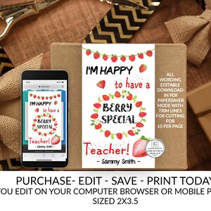 Editable Berry Special Teacher Tag Template First Day Back to School ...