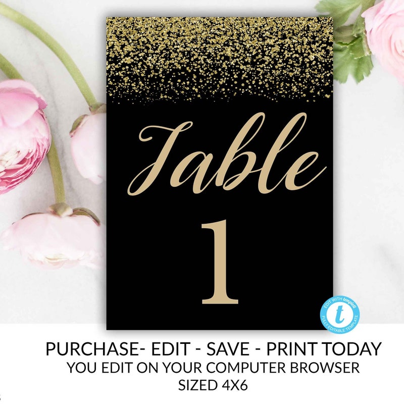 Black and Gold Table Numbers - Etsy