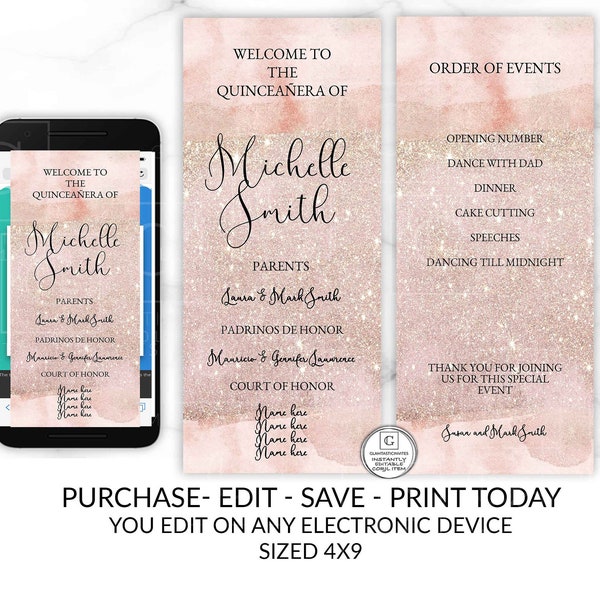 Quinceanera Program Template - Etsy