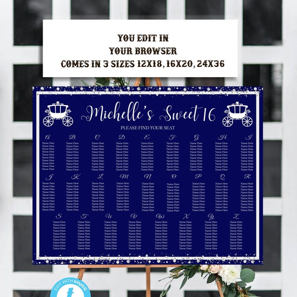 Royal Blue Sweet 16 Seating Chart - Etsy