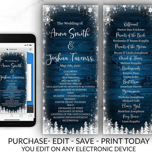 Winter Wedding Program Template Holiday Order of Service - Etsy