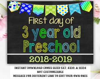 First Day of 3 year old Preschool Sign Printable 1st Day of | Etsy