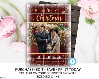 Joyful Christmas Family Photo Card Holiday Card Template DIY | Etsy