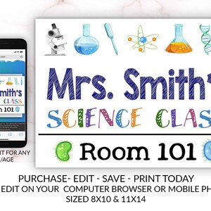 Science Teacher Classroom Sign Template Instant Download Editable ...