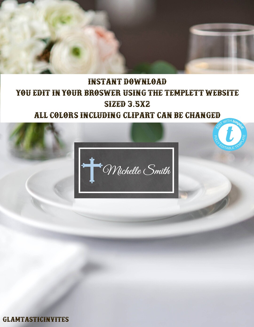 First Communion Place Cards, Baptism Place Cards, Instant Download, YOU ...