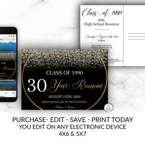 30th School Reunion Invitation, Class of Invitation Template, Editable ...