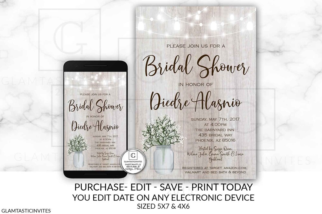 Rustic Bridal Shower Invitation, Rustic Invitation, Country Invitation ...