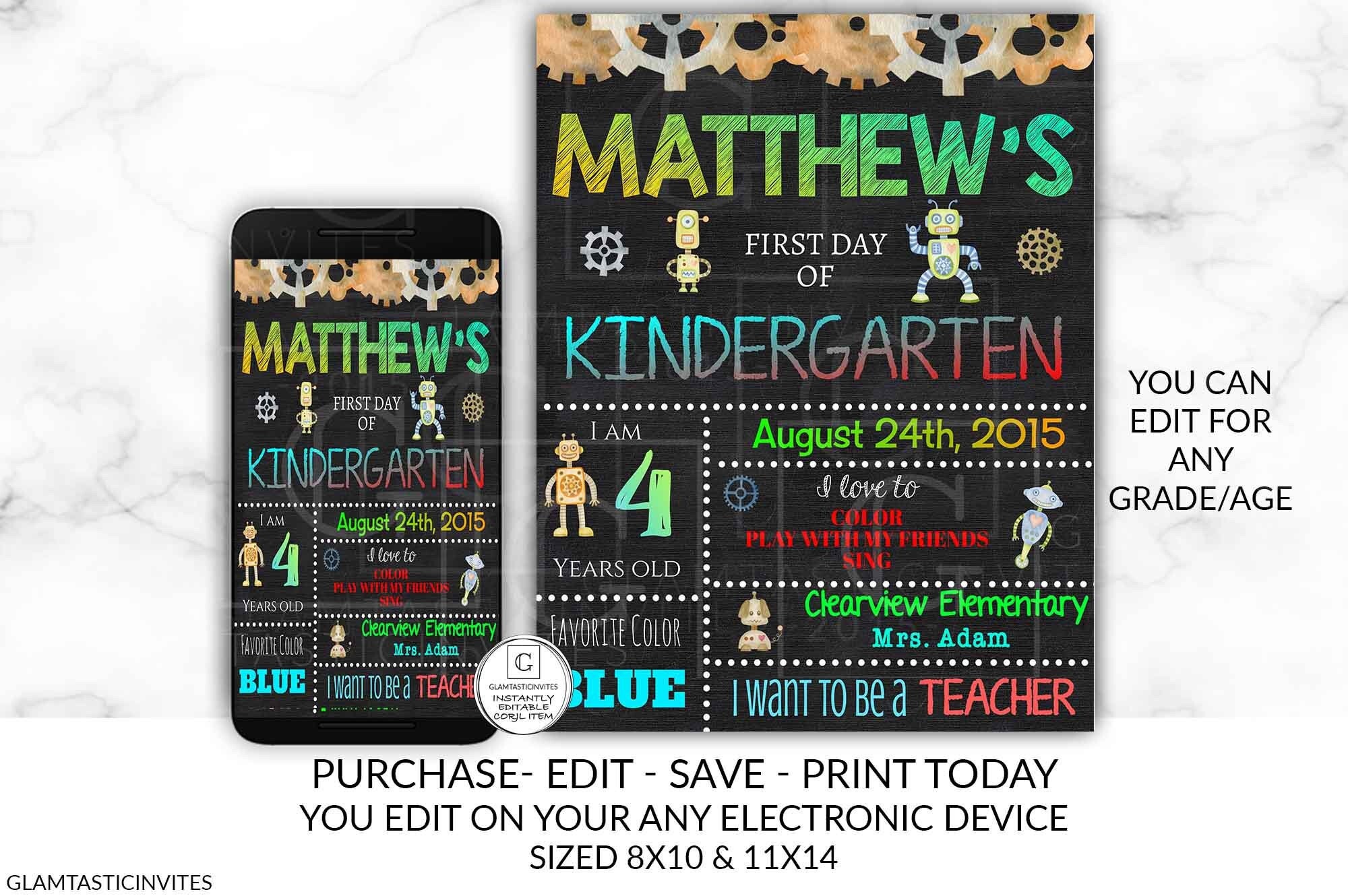 Editable Robot Boy Back to School Sign First Day of School - Etsy