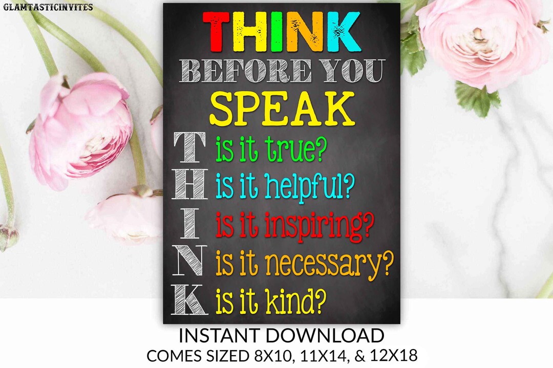 Think Before You Speak Sign, Teacher Decor, Classroom Decoration ...