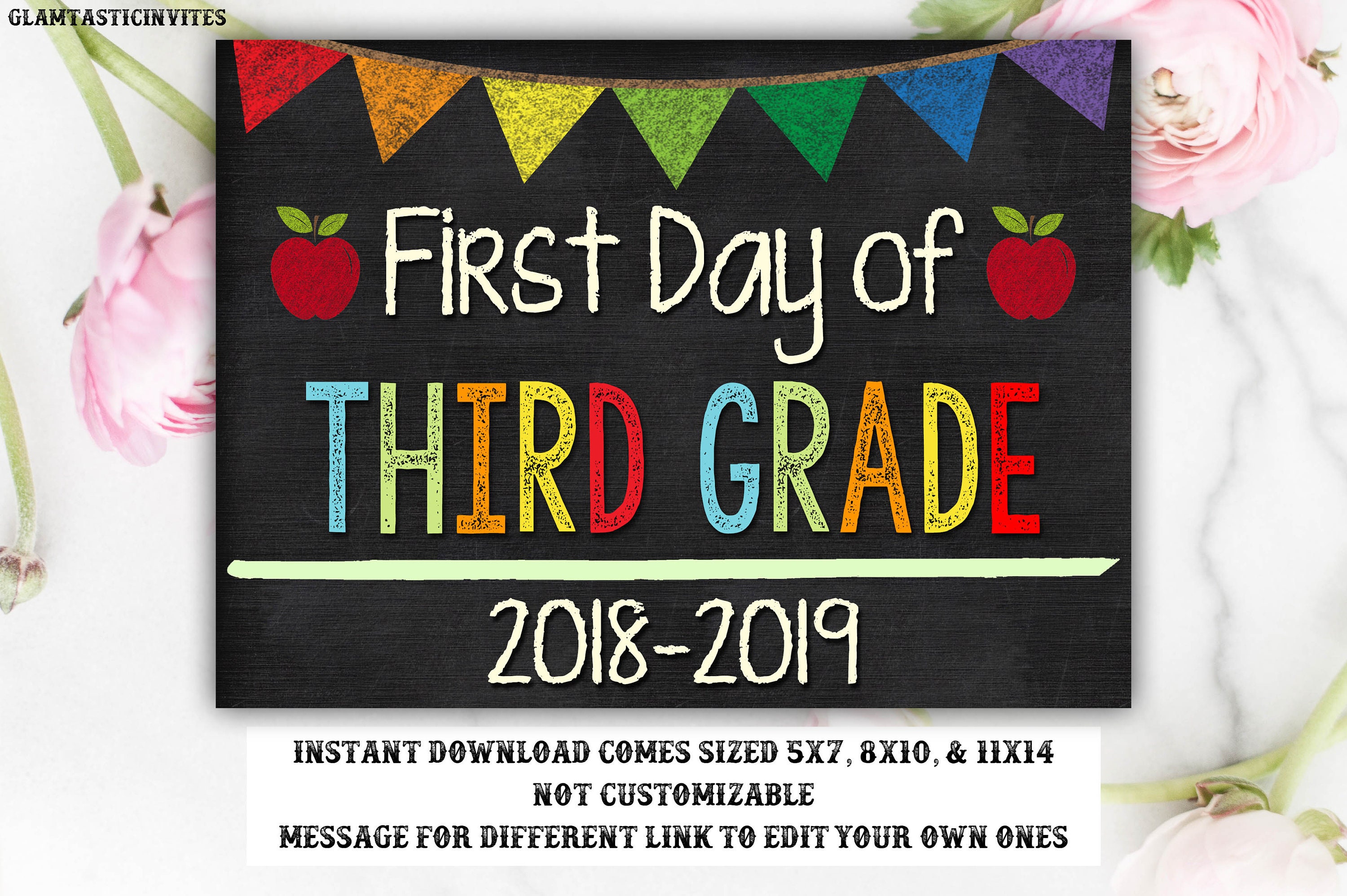 First Day of Third Grade Chalkboard Sign First Day School | Etsy