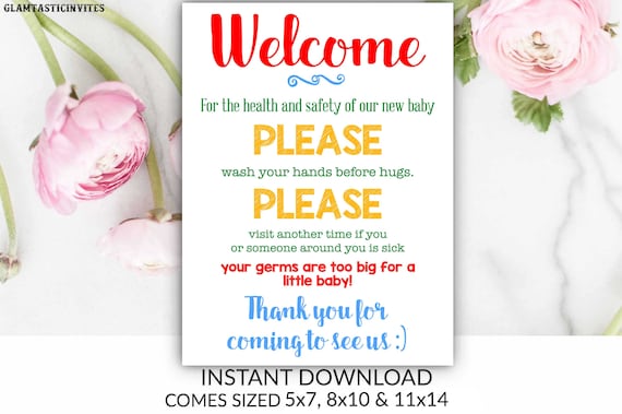 Wash Your Hands Sign, New Baby Sign, Please wash your hands, Instant ...
