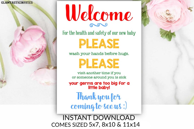 Wash Your Hands Sign, New Baby Sign, Please Wash Your Hands, Instant ...