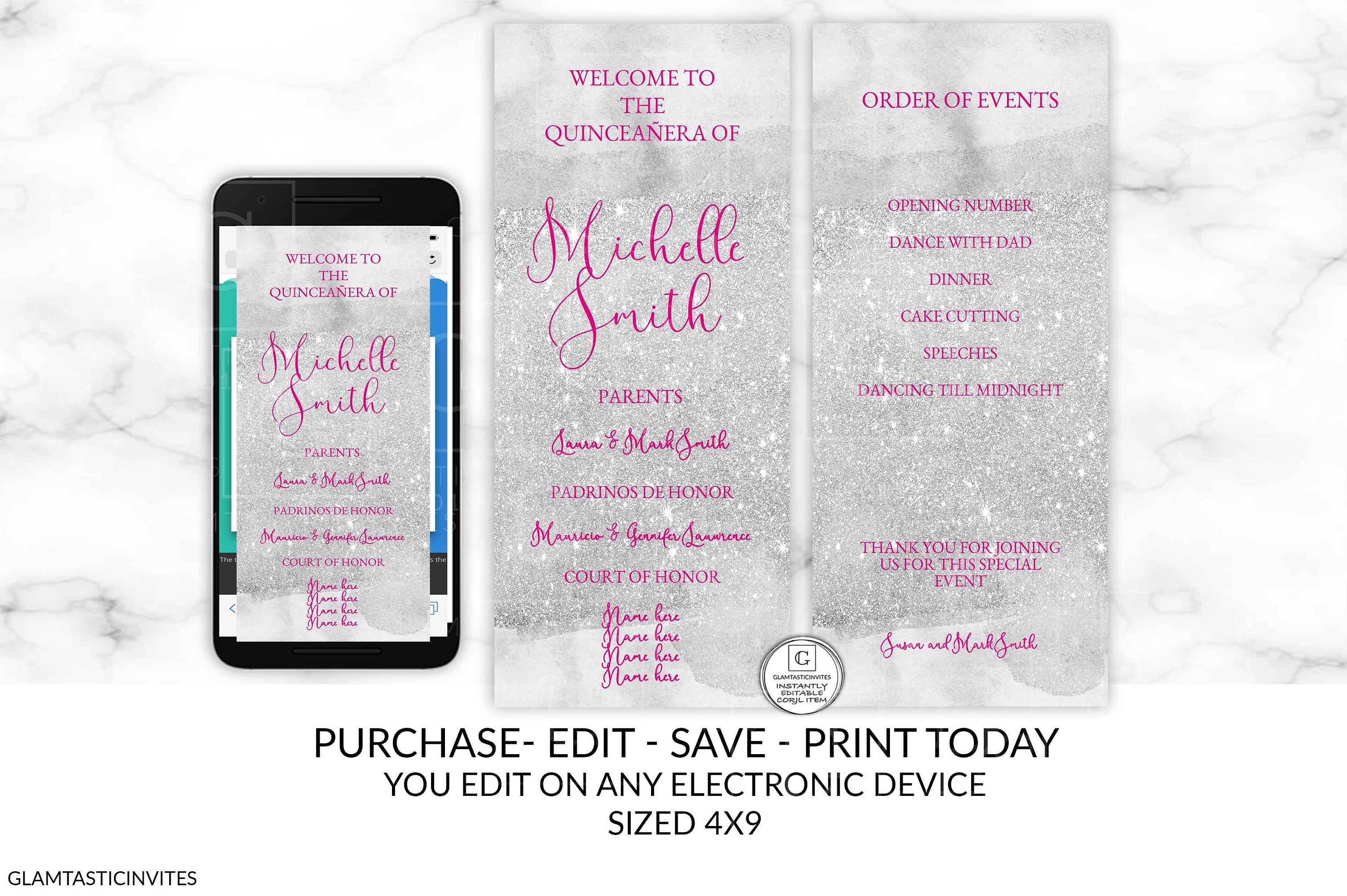 Quinceanera Program Template Editable Printable Template - Etsy