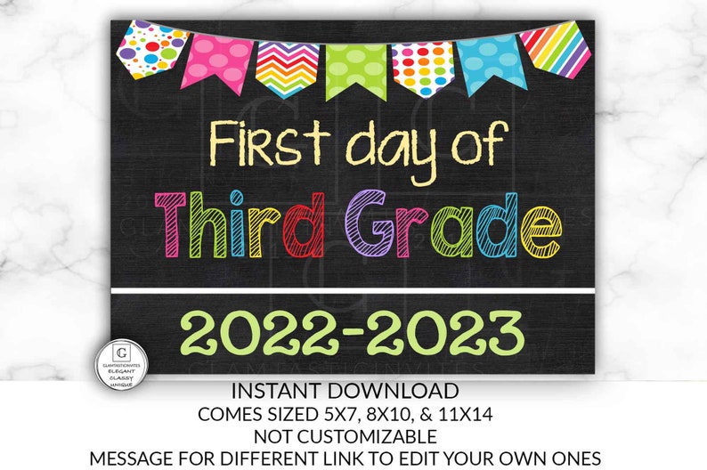 First Day of Third Grade Chalkboard Sign First Day School - Etsy