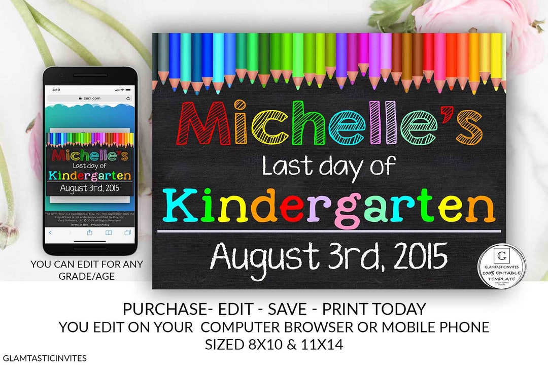 Last Day of Kindergarten Sign Last Day School Chalkboard Poster ...