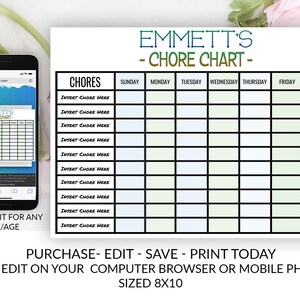 Editable Boy Chore Chart Schedule Printable Template You Edit Yourself ...