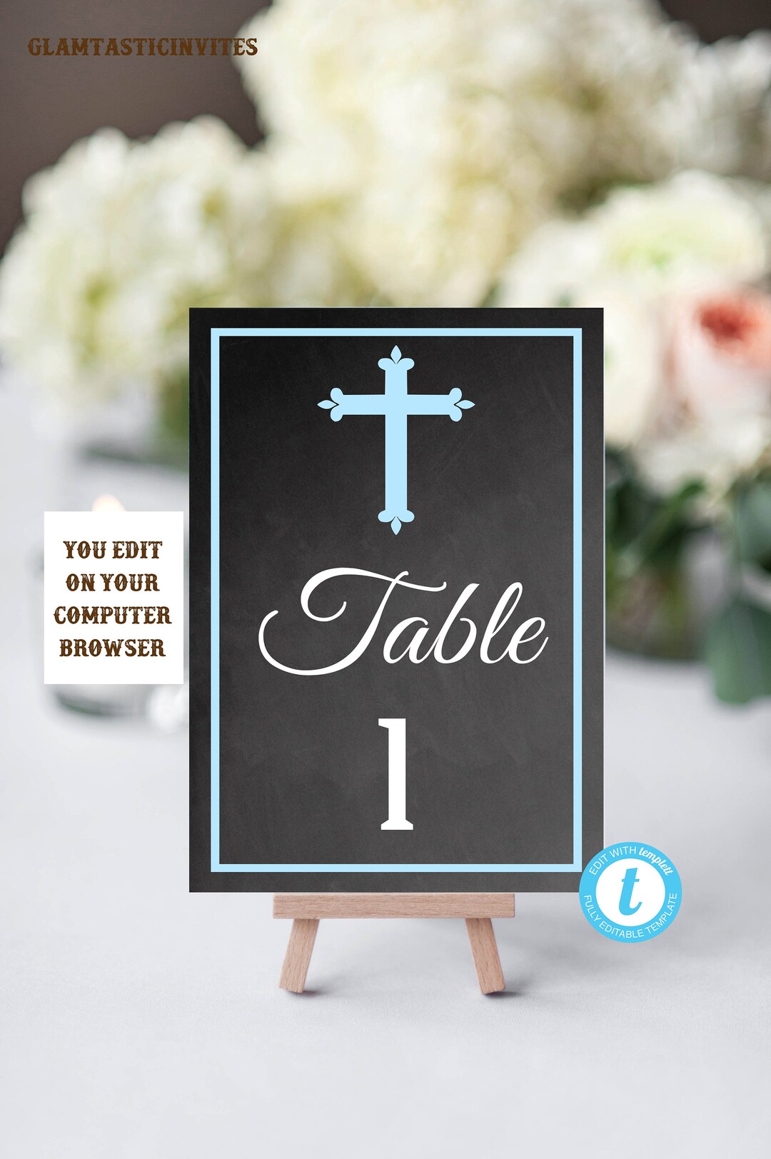 Table Number Template, Baptism Table Numbers, Blue and Grey Table ...
