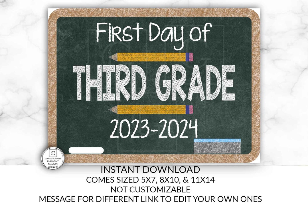 First Day of Third Grade Chalkboard Sign First Day School - Etsy