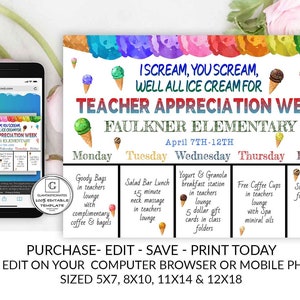 Ice Cream Teacher Appreciation Chalkboard Sign Template Colorful ...