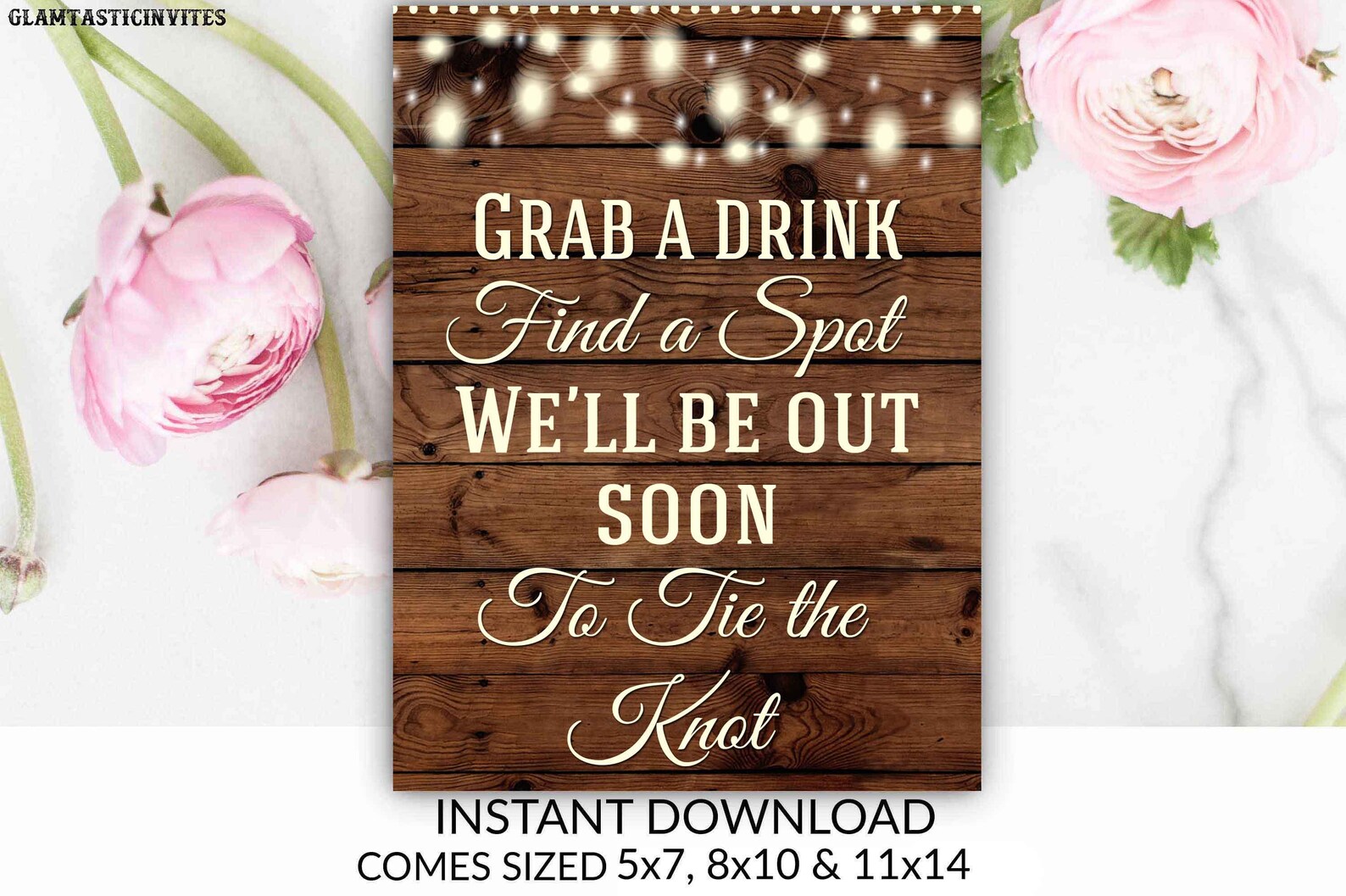 Printable Wedding Sign Grab a Drink Sign Rustic Wedding - Etsy