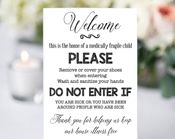 Medically Fragile Child Door Sign Medically Fragile Baby Wash Your ...