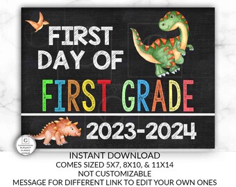 Girl First Day of 1st Grade Sign, Hello 1st Grade Sign Chalkboard First ...